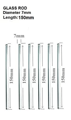 Pack of 6 Lab Glass Stirring Rod 6 inch (150mm) Long, 0.25" Diameter with Both Ends Round for Science, Lab, Kitchen, Science Education