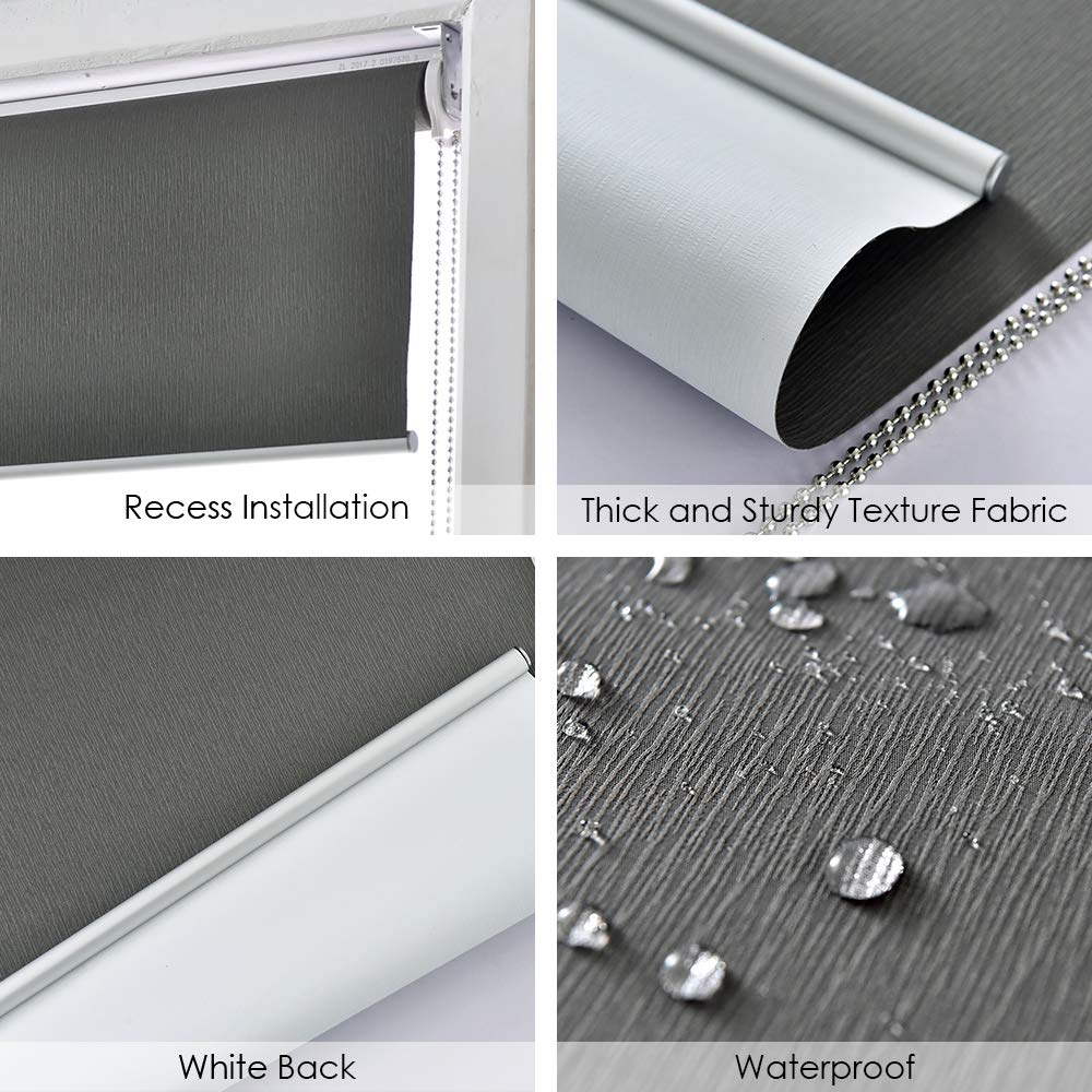100% Blackout Window Roller Shades, Striped Jacquard Blinds with Thermal Insulated, Roll up and down shades, Easy Installation for Home and Office(23 x 72 inches, Dark Grey)