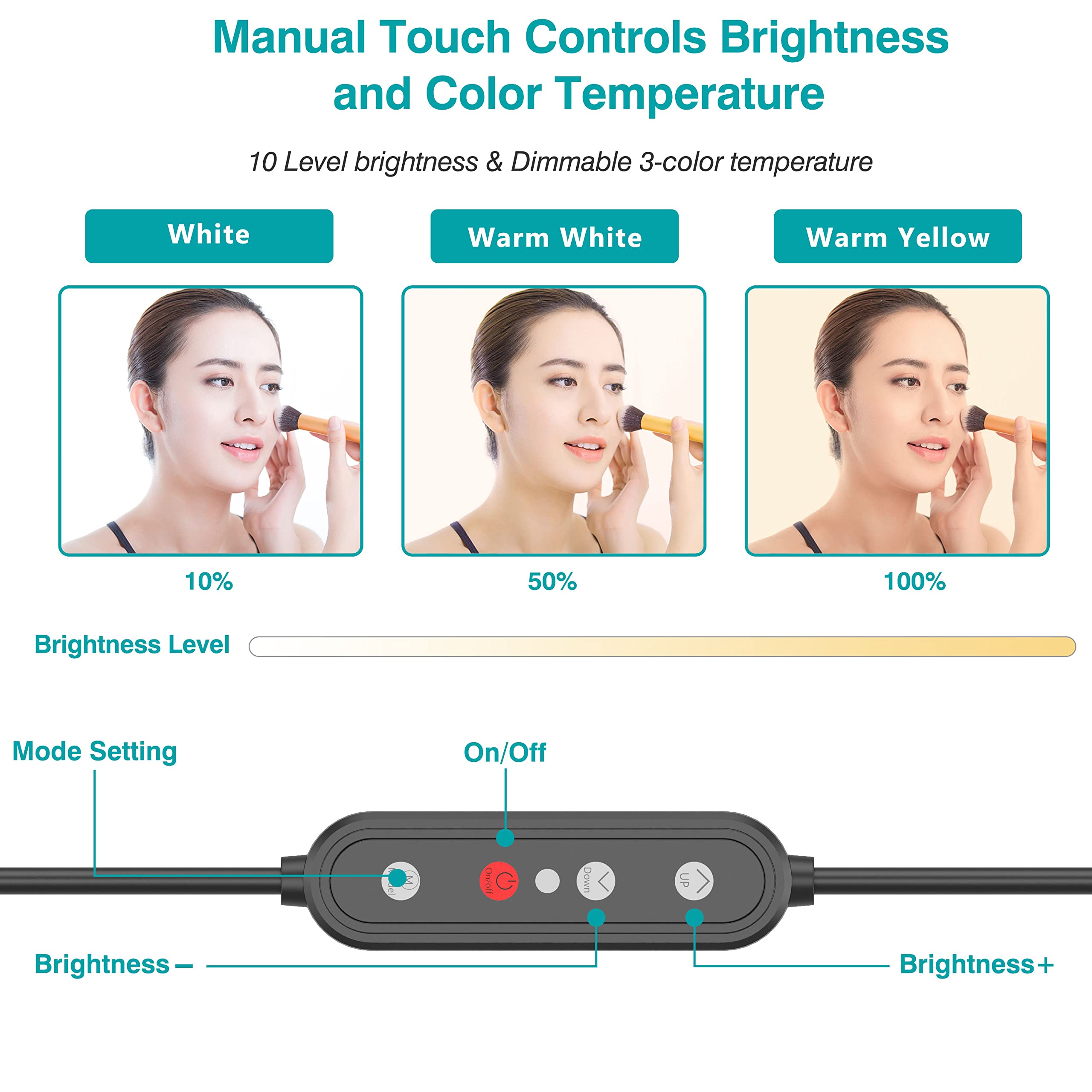 10" Ring Light with 53" Adjustable Tripod Stand & Phone Holder for Live Stream/Makeup, Upgraded Dimmable LED Selfie Ringlight for Tiktok/YouTube/Zoom Meeting/Photography,Compatible with iPhone/Android