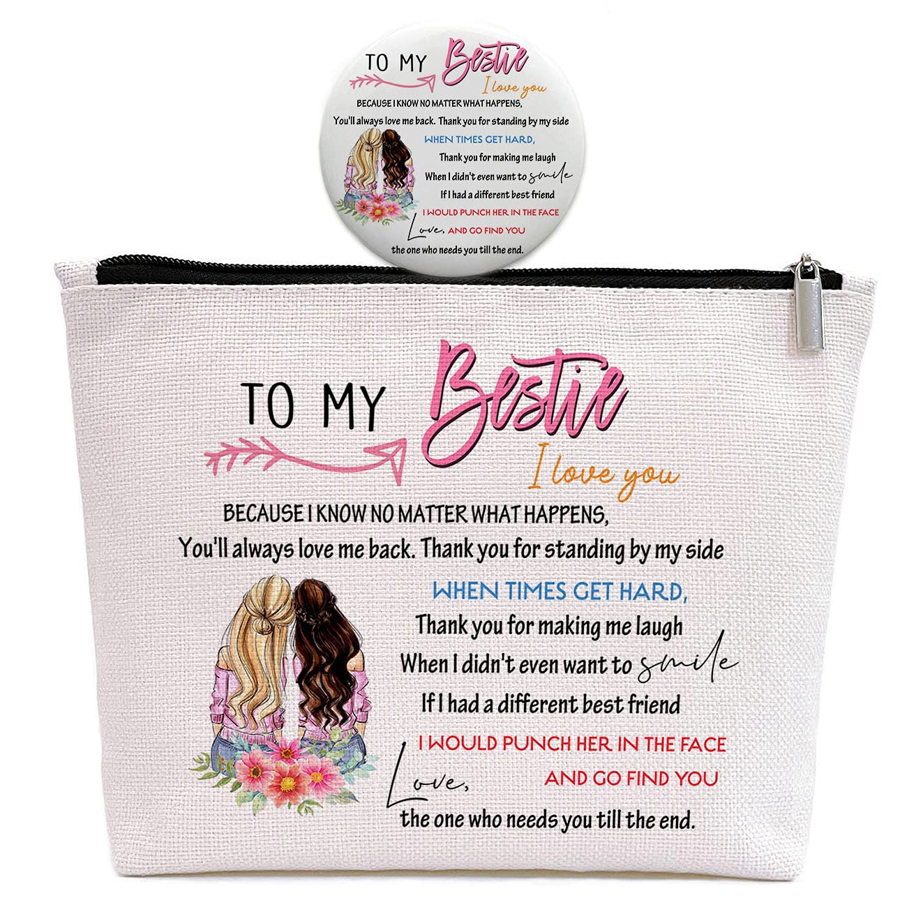GevGuxLuo Bestie Gifts for Women Best Friend, Birthday Friendship Going Away Gifts for Friends BFF Sister, To My Bestie, I Love You -Makeup Bag Gift for Friend