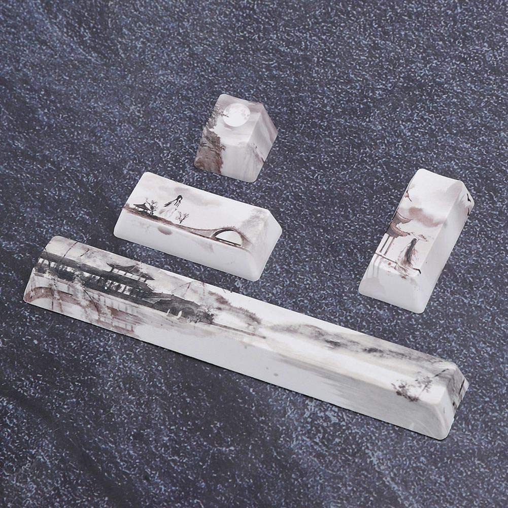 Bewinner1 DIY Keycaps, PTB PC Gaming Mechanical Keyboard Space Keycap ESC Keycap Enter Keycap Numpad Enter Keycap, Universal Computer Keyboards Cap Landscape Painting PTB Grey