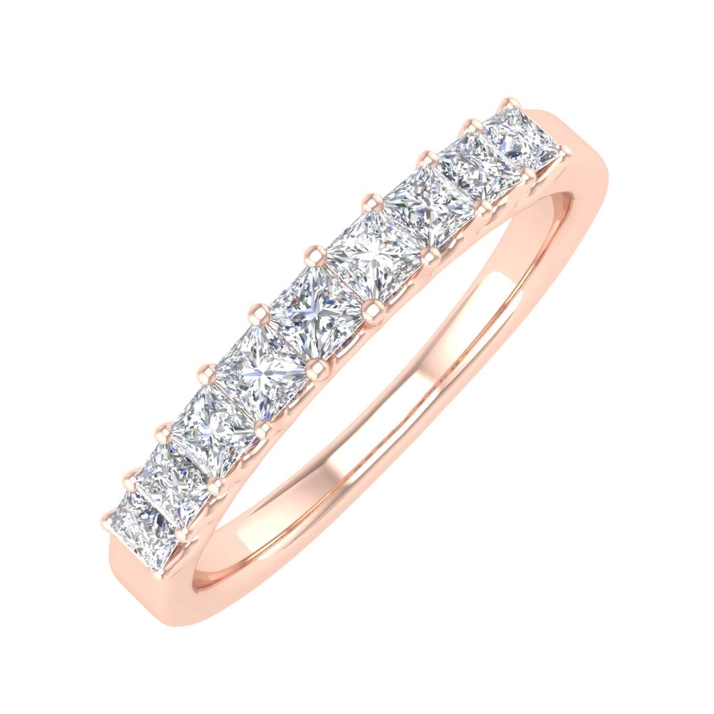 1/2 Carat Princess Cut Diamond Wedding Band Ring in 14K Rose Gold (Ring Size 6) (I1-I2 Clarity)