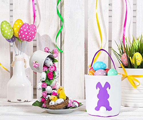 2 Pieces Easter Bunny Basket Bags Rabbit Handbag Canvas Tote Bag Bucket for Eggs Gifts Candy Toys Purple