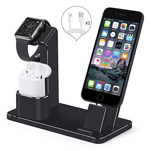 3 in 1 All Aluminum for Apple Watch Charger Stand,Airpods and iPhone Dock,Desk Charger Stand Dock Station for Apple iWatch/Airpods/iPhone/iPad/iPod, Apple Watch Charging Stand Holder (Black)
