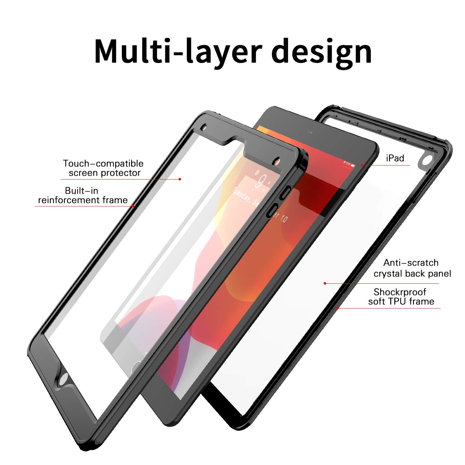 AICase iPad 7th Generation 10.2" 9th /8th/7th Generation/iPad 10.2 2021/2020/2019, Waterproof Protective with Built-in Screen Protector Shock-Absorbing Bumper Dustproof Full-Body Case