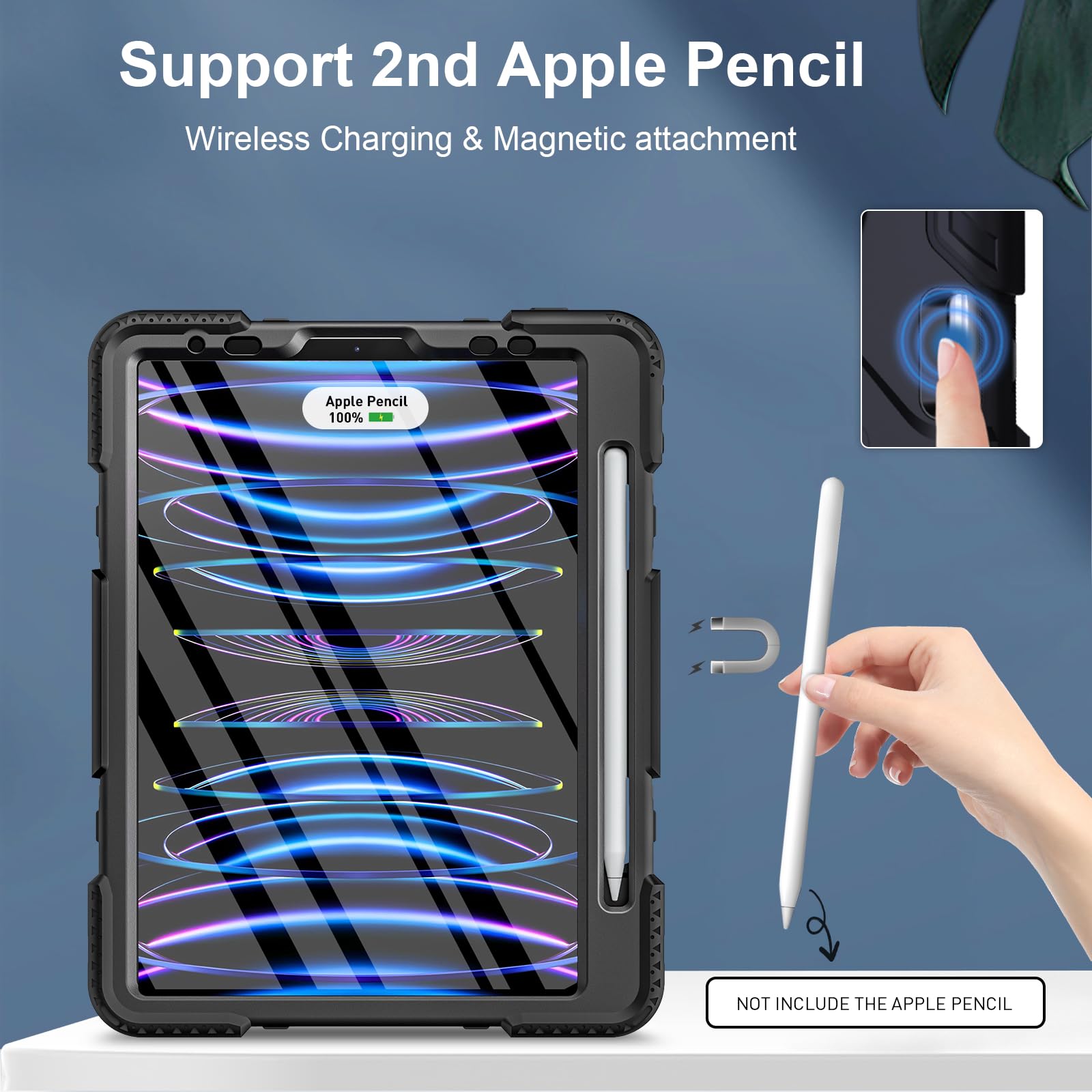 GROLEOA Case for iPad Pro 11 inch 2022/2021: Military Grade Shockproof Protective Cover with Screen Protector for iPad Pro 11 4th Gen 2022 / 3rd Gen 2021 + Pencil Holder + Stand + Strap- Black