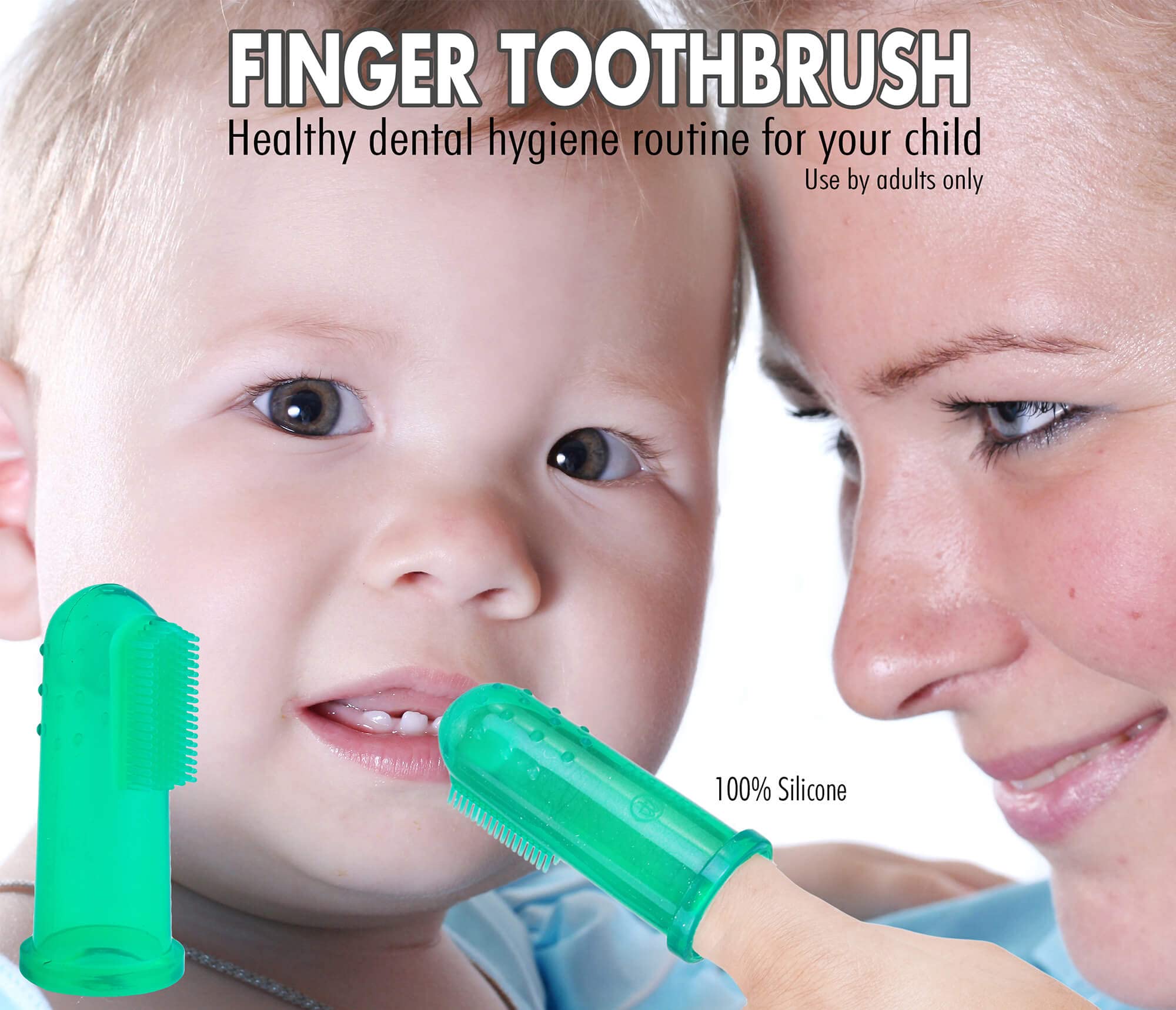 Brilliant Baby Finger Toothbrush with Case, Silicone Gum Massager and Teether Brush for Babies and Toddlers Age 3 Months Old and Up, Newborn Oral Hygiene Essentials, Teethers and Toothbrushes, Green