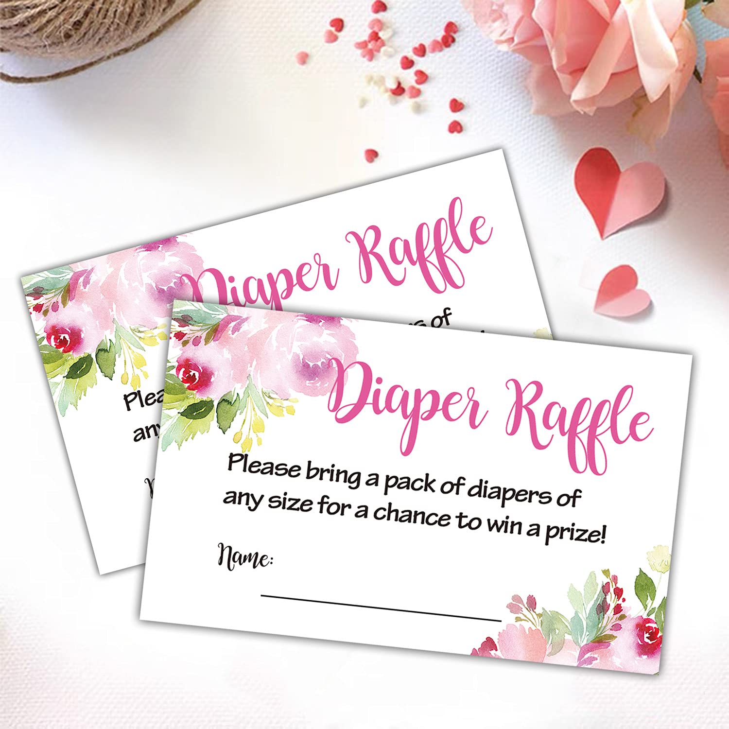 None Brand Floral Diaper Raffle Tickets, Baby Shower Invitations Insert Cards, Baby Shower Game (50 Pack)