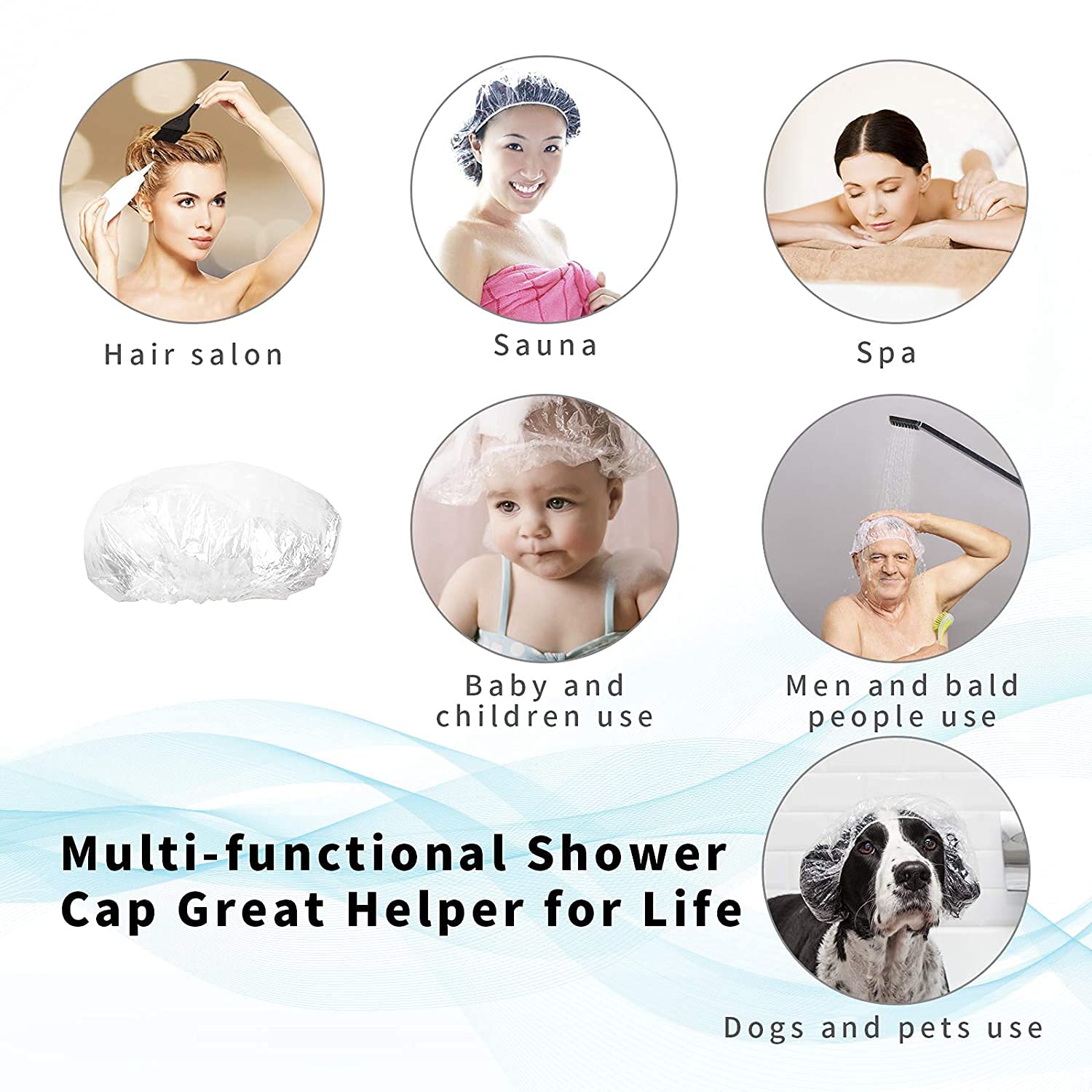 100 PCS Shower Cap Disposable, Dalabeng Bath Caps Large Thick Clear Plastic Elastic Hair Bath Caps For Women Kids Girls, Travel Spa, Hotel and Home Use, Hair Solon…