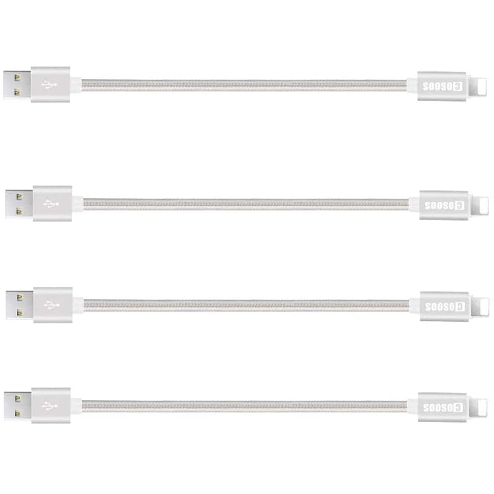 COSOOS 4 Short USB Cable, 4 Pack 9 Inch Nylon Fast Charging and Syncing Cords Compatible for iPhone 12, 12 Pro Max, 11, XS MAX, 8 Plus, 7, 6, iPad Air, Mini, Charging Station, Power Bank.