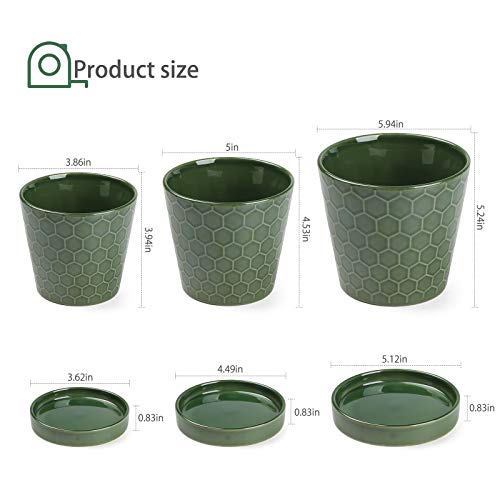 BUYMAX Succulent Planter β4β+5β+6β inch Ceramic Flower Pot with Drainage Holes and Ceramic Tray - Gardening Home Desktop Office Windowsill Decoration Gift Set 3 - Plants NOT Included (Patina)