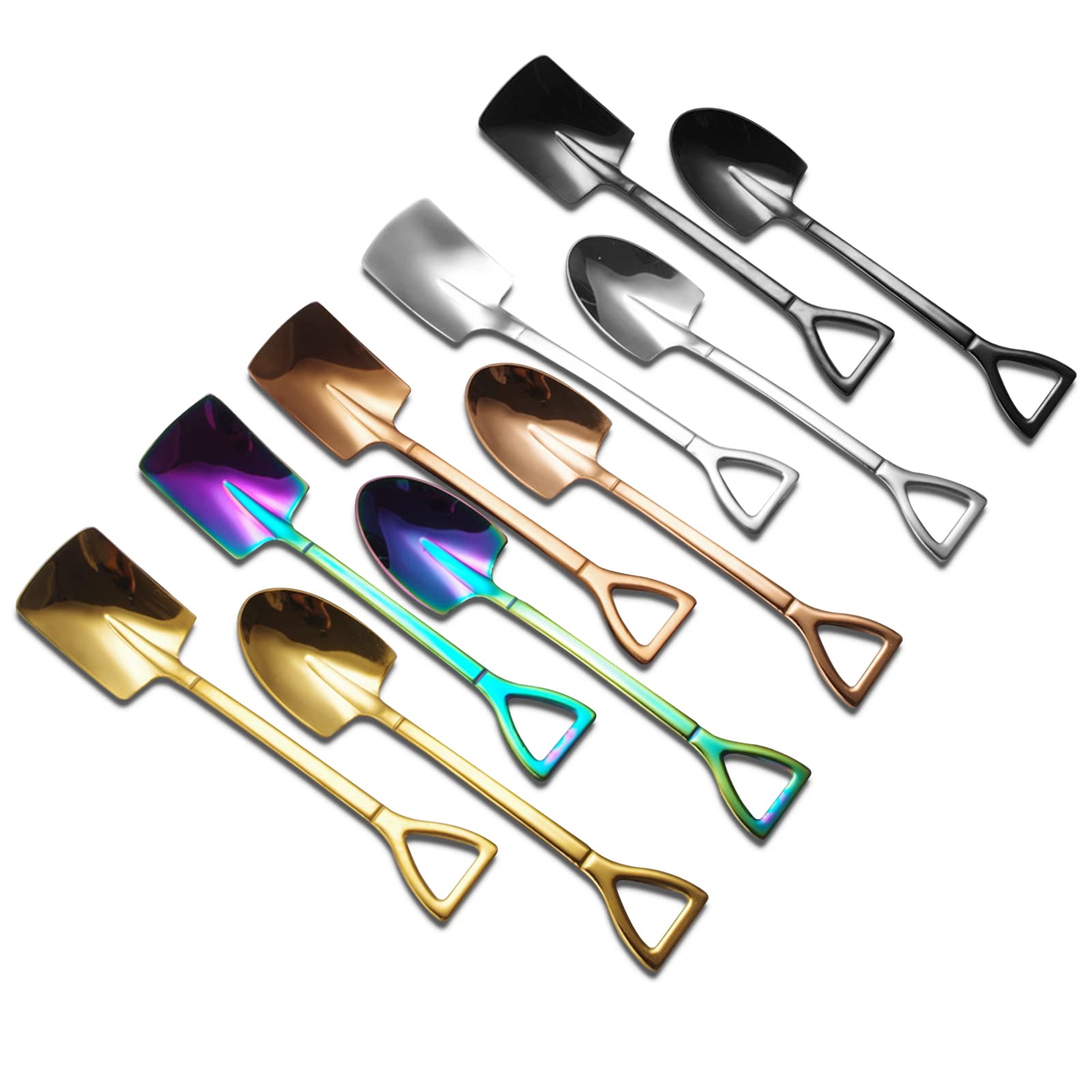 10Pcs Shovel Spoons Stainless Steel Spoon Reusable Dessert Spoons for Coffee Tea Ice Cream Fruit Sugar Cake