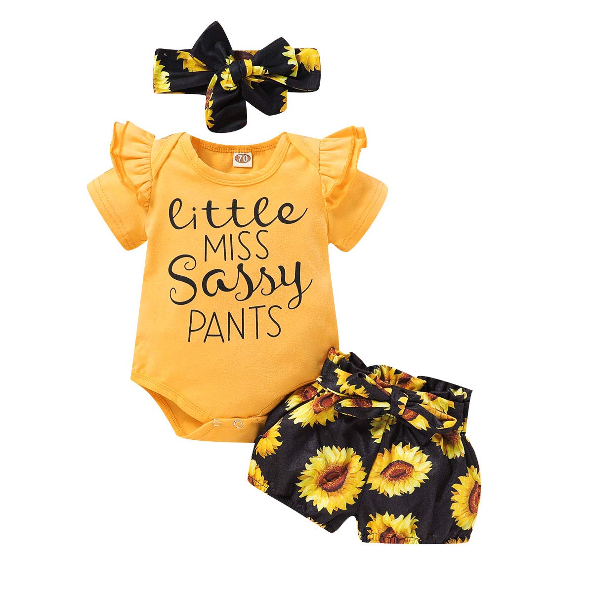 BeQeuewll Newborn Baby Girl Summer Outfits Letter Short Sleeve Bodysuit Romper Tops Floral Shorts Pants 3 piece Clothes (A Orange, 3-6 Months)