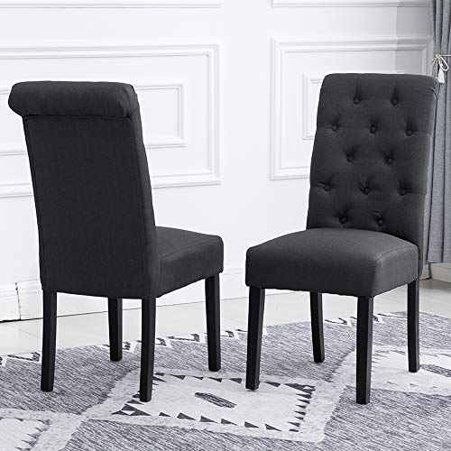BELIFEGLORY Padding Dining Chair, Set of 2 Wooden Leg High Back Dining Chair Upholstered Fabric Dining Room Chairs Kitchen Chairs