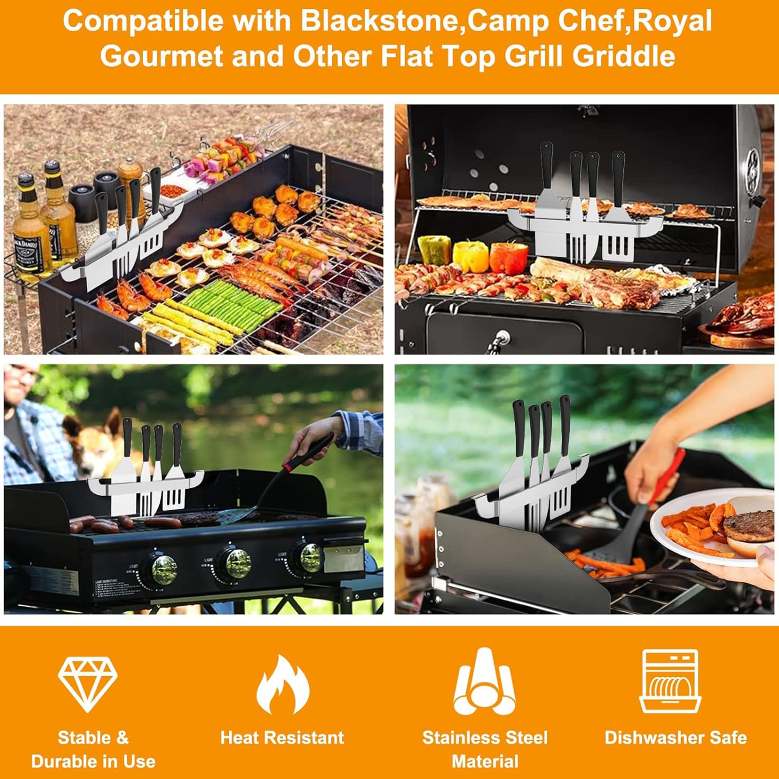 10 Inch Griddle Spatula Holder, Stainless Steel Grill Barbecue Tool Rack Curved Design, Griddle Accessories for Blackstone Flat Top Griddle and Other Grill Griddles (1 Pcs)