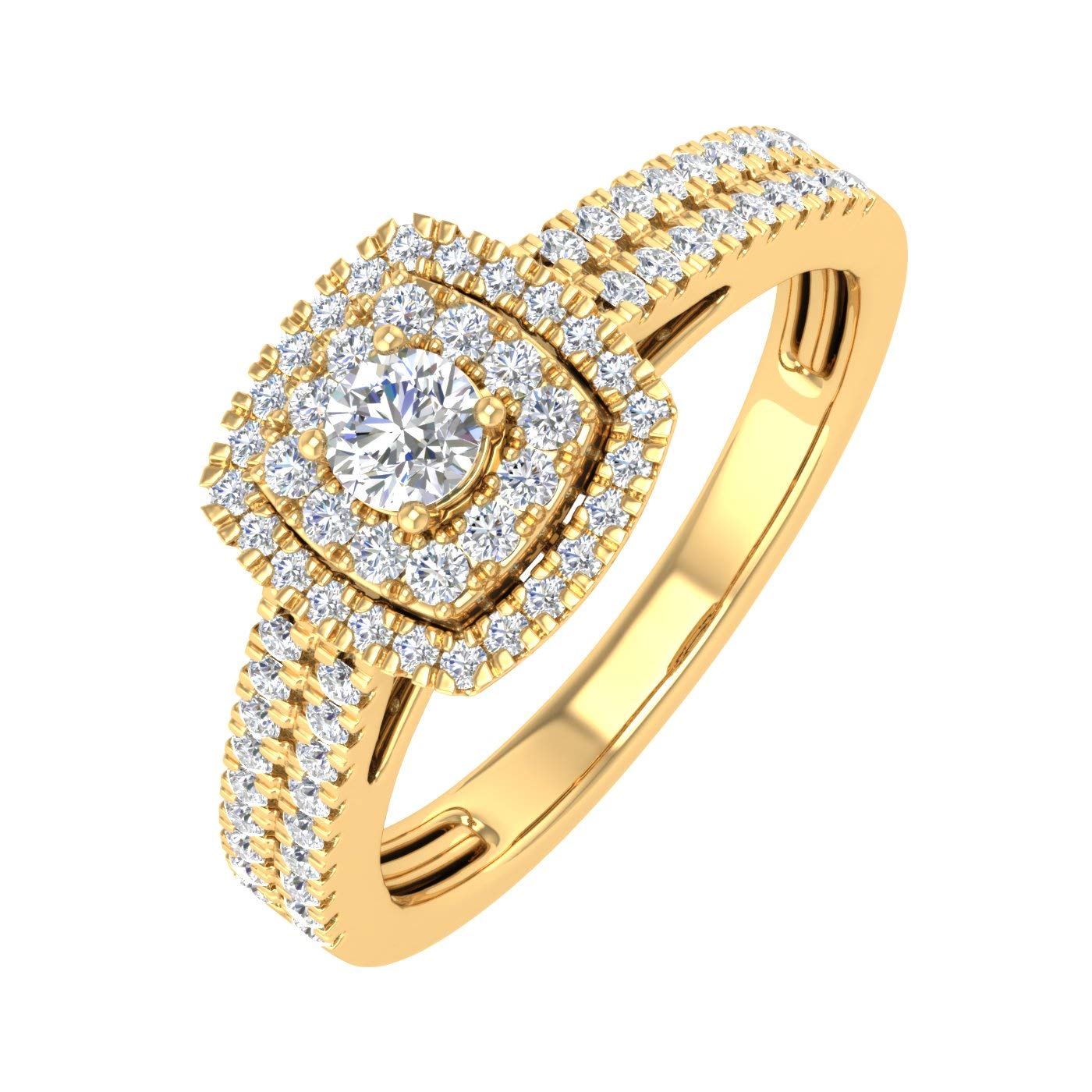 1/2 Carat Double Halo Diamond Ring in 10K Yellow Gold (Ring Size 4.5)