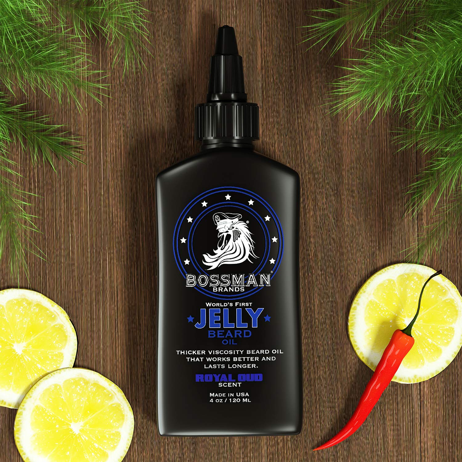 Bossman Jelly Beard Oil - Beard Growth Softener and Moisturizer Care - Larger 4oz, Bottle - 3 Pack Kit - Made in USA (Royal Oud Scent)
