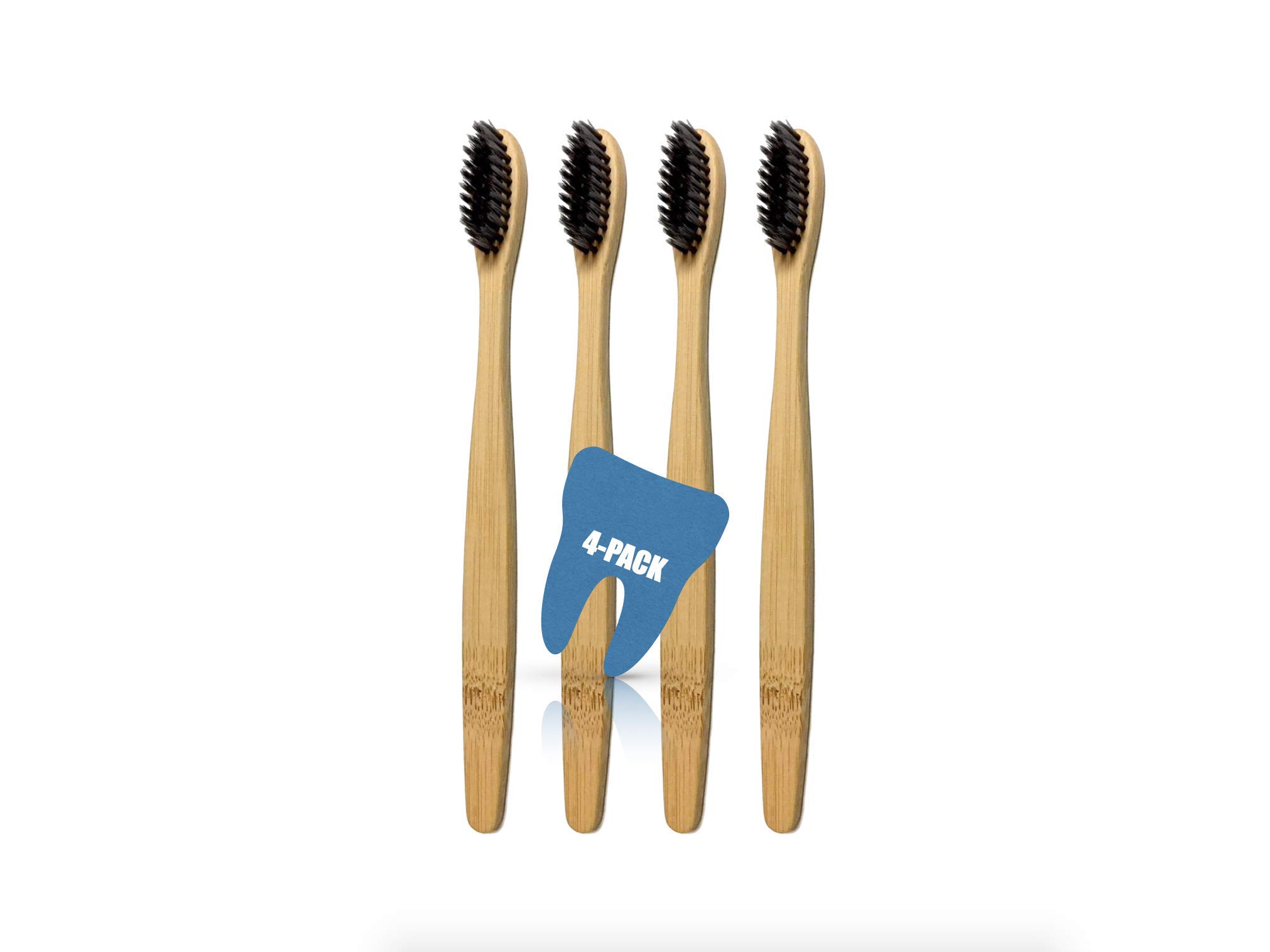 More of Me to Love BPA-Free, Organic Bamboo Toothbrush with No-Glue Bristles - Compostable, Biodegradable, Vegan (4-Pack) (Black, Soft Bristle)