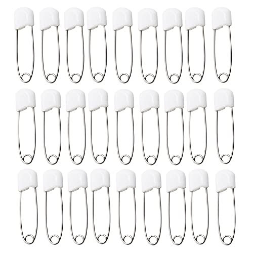 ARTCXC 1Box(100Pcs) White 55mm/ 2.2 Inch Safety Pins Plastic Head Stainless Steel Diaper Pins Safety Locking Cloth Diaper Nappy Pins