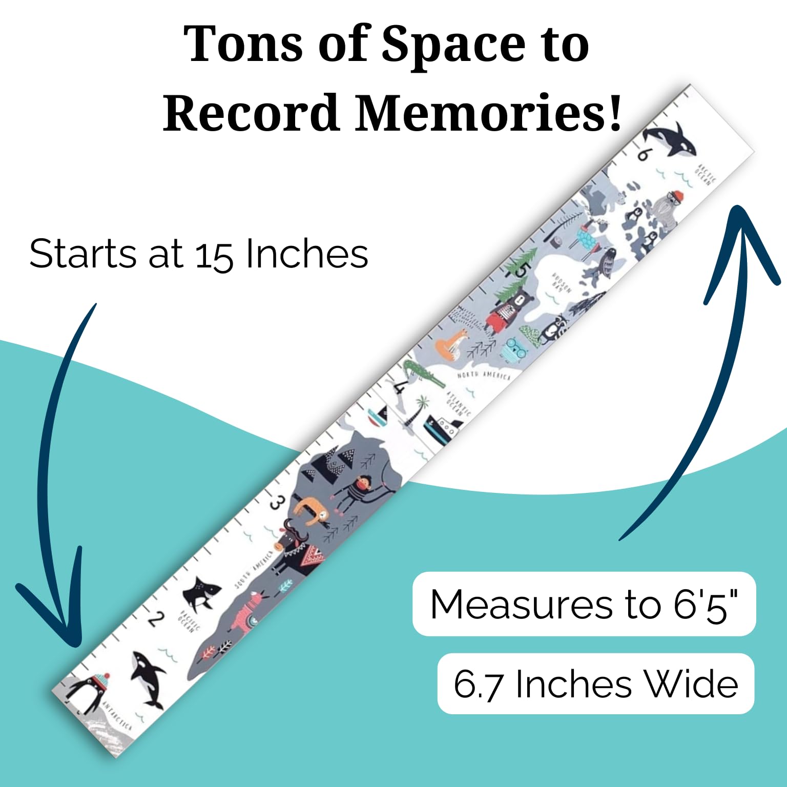 Headwaters Studio Height Chart for Kids Wood - Growth Chart for Wall Kids Growth Chart for Kids Size Chart Height Tracker Height Ruler Kids Height Chart for Wall, Wanderlust with Animals - 63" x 6.7"
