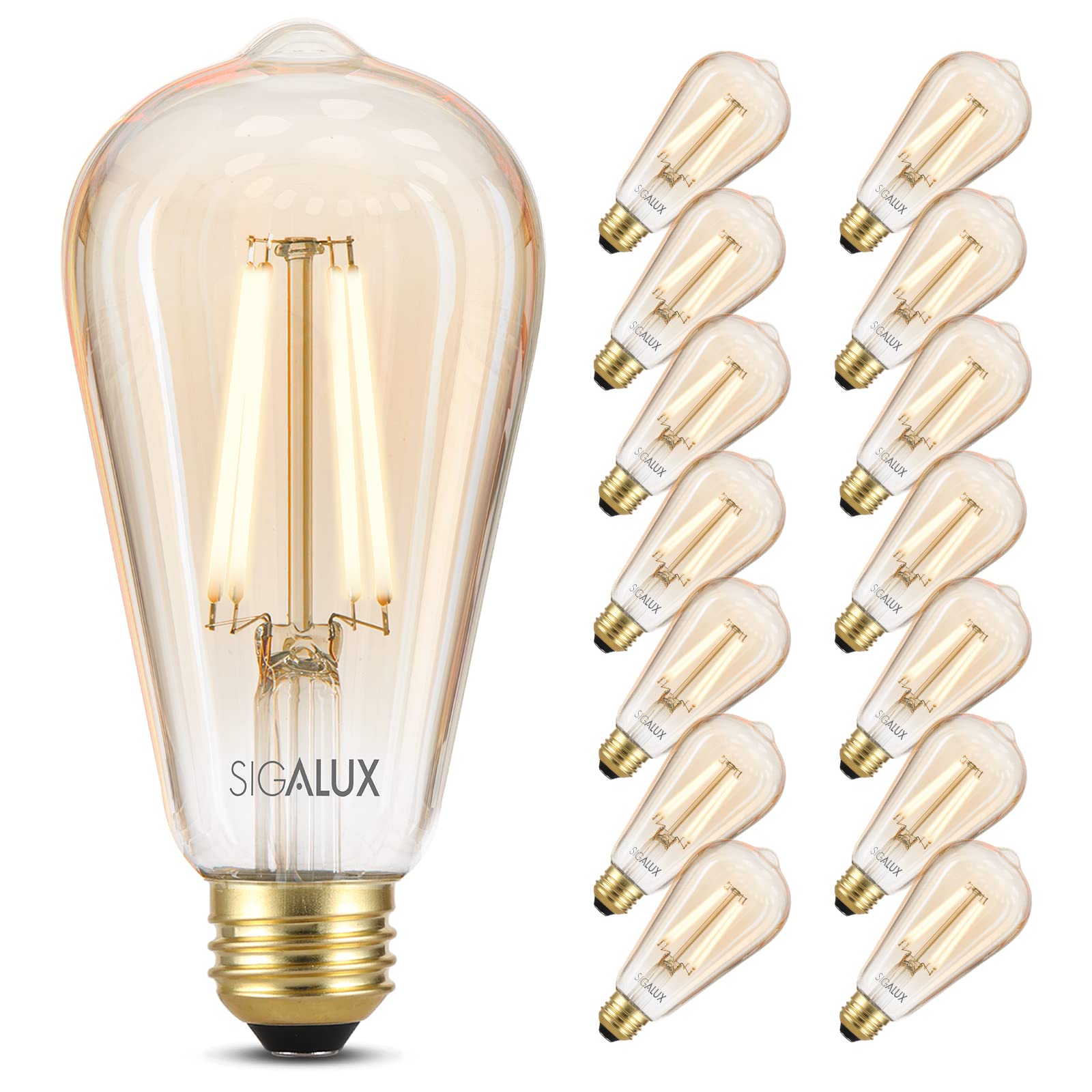Sigalux Edison Bulbs, Vintage E26 Bulb Dimmable, ST58 LED Light Bulbs, Decorative 40W LED Light Bulbs 400LM 2700K Soft White, CRI90, UL Listed, 12 Pack