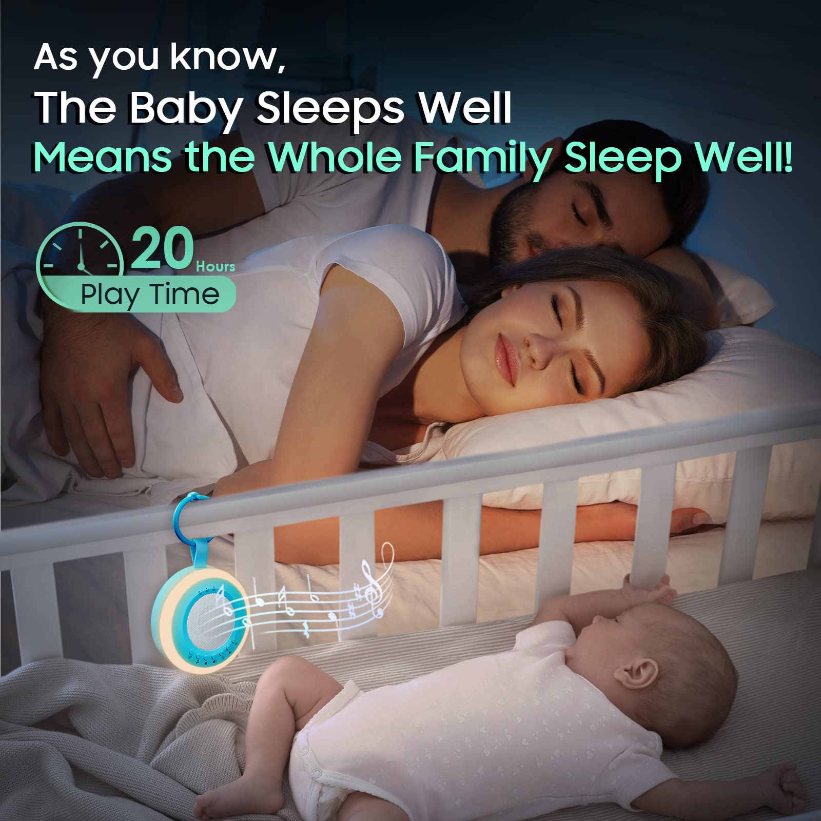 Portable Sound Machine for Baby Sleeping, Travel White Noise Machine with Night Light