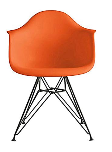 2xhome Plastic Shell Dining Arm Chair With Black Metal Legs, Orange