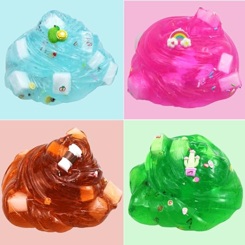 10 Pack Jelly Cube Crispy Crystal Transparent Slime Set,Themed Party Toy to Relieve Stress and Anxiety, for Girls and Boys,Including Party Gift