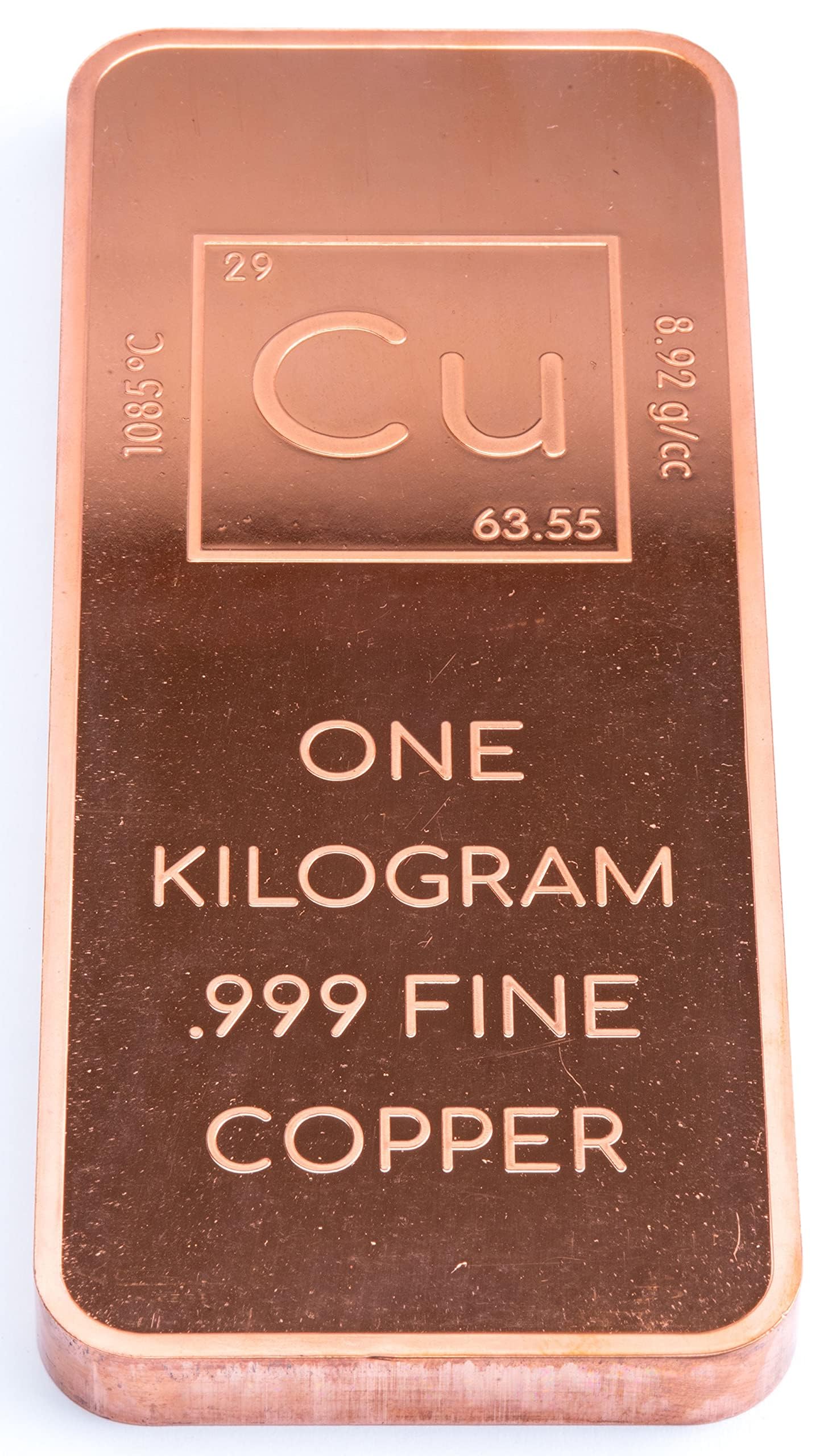 1 Kilo .999 Pure Copper Bar Bullion with Element Design - Unique Metals