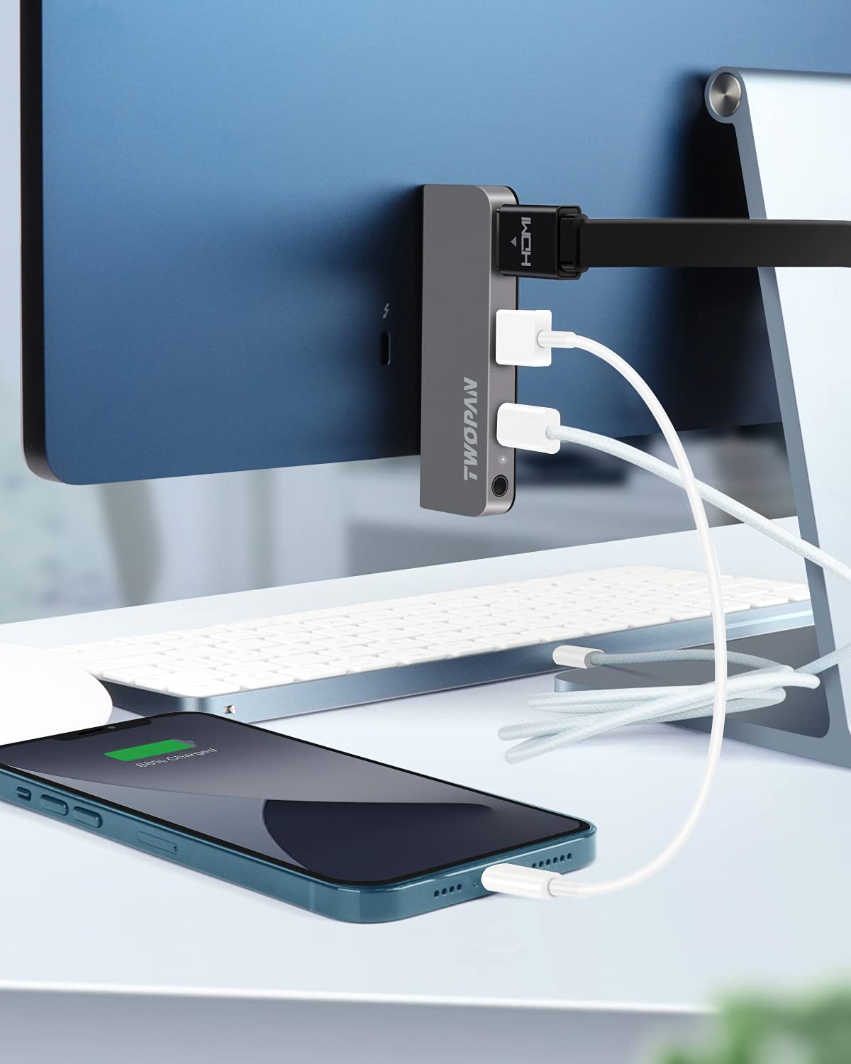 TWOPAN 4-in-1 iPad Pro USB C Hub HDMI, 4 Port USB 3.0 Hub Splitter with USB C PD 3.0 Charging, 4K HDMI, 3.5mm Audio Jack, for iMac 24 inch 2021, iPad Pro 12.9, MacBook Pro 14"/16" M2 Pro/Max