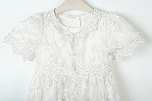 Bow Dream Baby Girl Christening Baptism Dresses Newborn Gowns with Headband Outfit White 3-6 Months