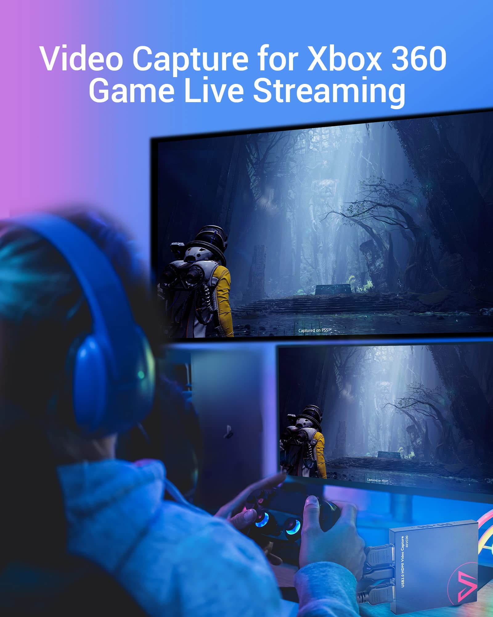 4K@60Hz Game Capture Card USB 3.0, HDMI 2.0 Passthrough, Real-time Audio, Auto CEC, Works with Xbox PS5 PS4 Nintendo Switch DSLR OBS Twitch Live Streaming