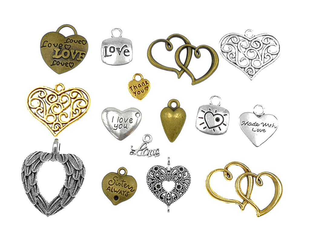 100 Grams Assorted Love Heart Shape Punk Steampunk Charm Pendant Connector for DIY Necklace Bracelet Jewelry Making Accessories