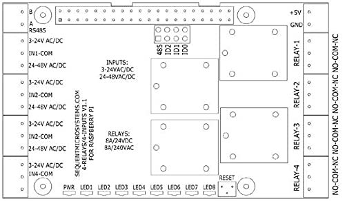 Sequent Microsystems Four Relays Four HV Inputs 8-Layer Stackable HAT for Raspberry Pi +5V