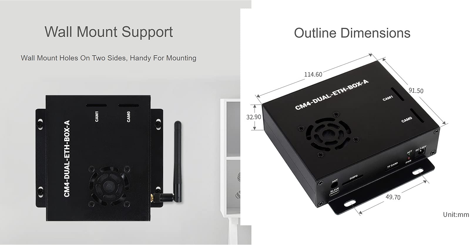 waveshare Dual Gigabit Ethernet Mini-Computer Based on Raspberry Pi Compute Module 4 (NOT Included), CM4 Dual ETH Base Inside, Metal Case, with Cooling Fan, Fast and Easy to Build a CM4 Mini PC