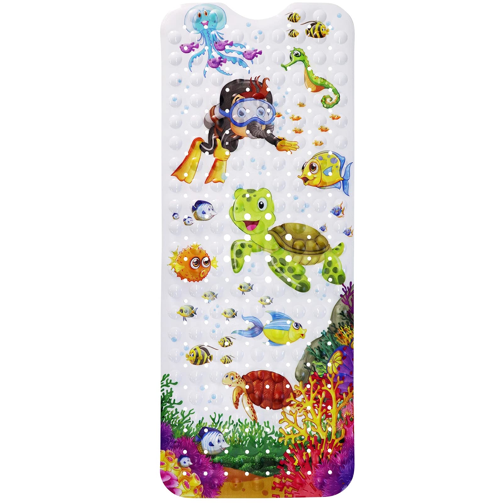Bath Mat for Kids Toddler Baby, Extra Long 40 x 16 inch Non-Slip Baby Shower Bath Mat with Suction Cups (Ocean Animal-Vertical)