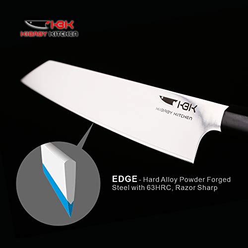 Kbk Japanese Gyutou Kitchen Chef Knife Forged SUS304 Stainless Steel Blade 8.5 Inch and Hard Alloy Edge 63 HRC Super Sharp with Ebony Wooden Handle Comfort Hold