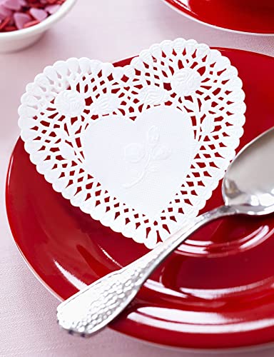 600PCS Paper Doilies for Crafts - Valentines Day Decorations Red/Pink/White Lace Heart Cutouts, Wedding Valentine's Party Decor Ornaments, 4"