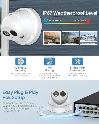 4MP PoE IP Turret Camera Outdoor with Mic, Smart Perimeter Protection, Human/Vehicle Detection, 4MP@30fps, 98ft EXIR Night Vision, 120dB WDR, IP67, Full Metal, 2.8mm Lens, Hik-Connect/iVMS-4200