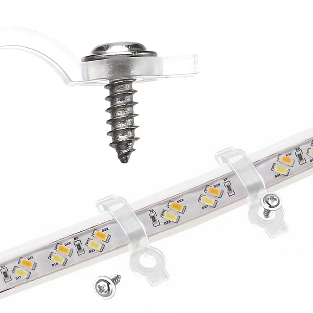 100 Pack Strip Light Mounting Bracket,Transparent Fixing Clips for 10mm Wide IP65 Waterproof 5050 LED Strip Light,One Side Fixing,100 Screws Included
