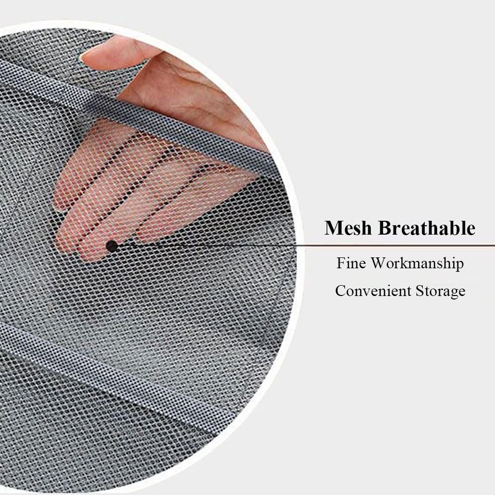 1 Pack Dual Sided Closet Hanging Organizer with Mesh Pockets & Metal Hanger, Wall Shelf Wardrobe Hanging Storage Bag for Bra Socks Underwear Storage, Space Saving Closet Hanging Shelves Storage(Grey)
