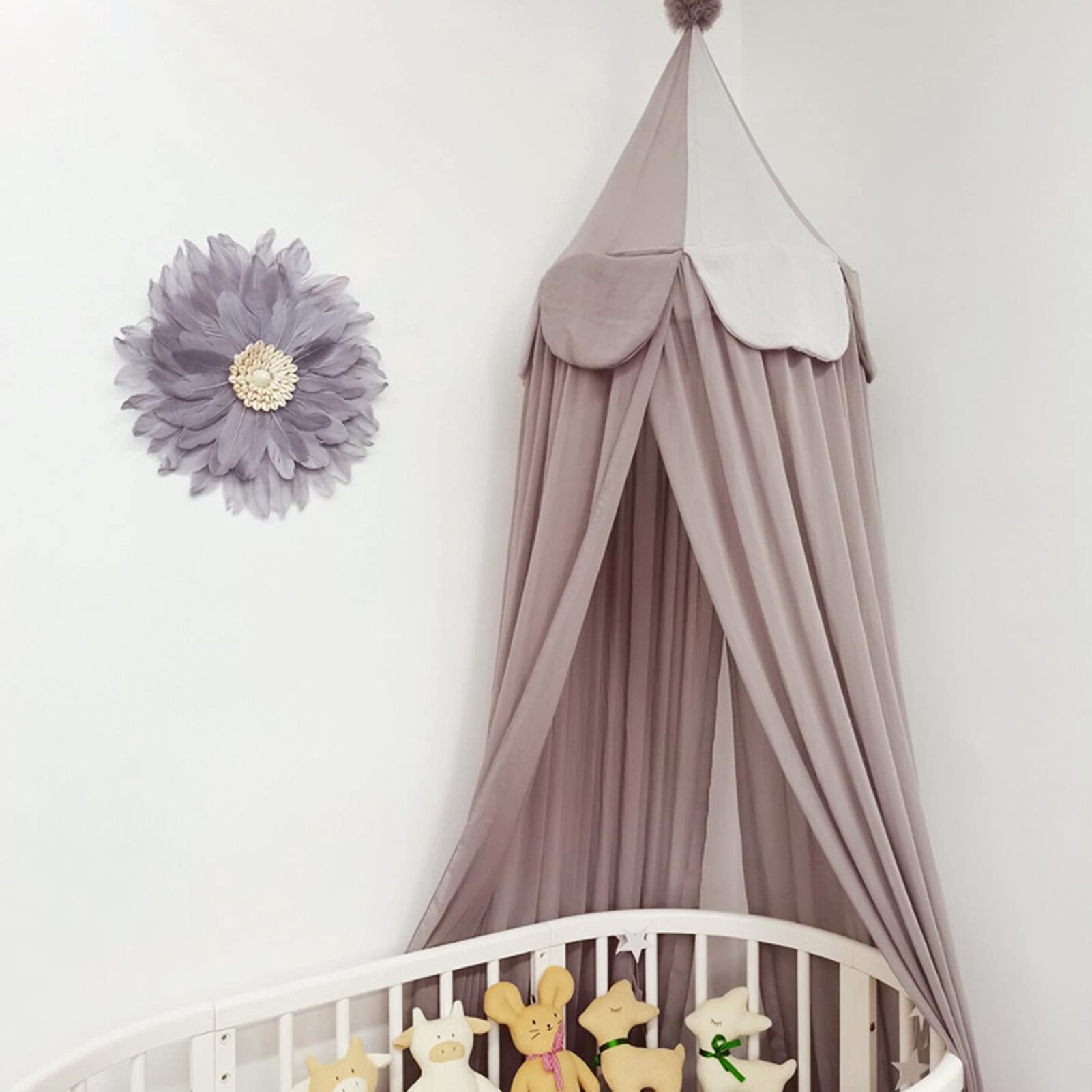 HEVIRGO Bed Canopy Mosquito Net, Hanging Travel Netting Curtains, Play Tent Bedding, Mosquito Net Dome Shaped Nordic Style Chiffon Fancy Baby Bedding for Kindergarten - Brown