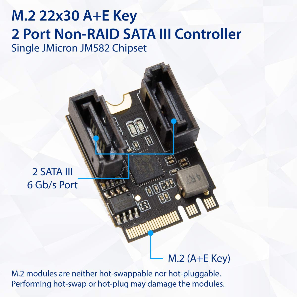 2 Ports SATA III 6gb/s to M.2 NGFF A Key + E Key A+E Key 22x30 2230 mm JMicron JMB582