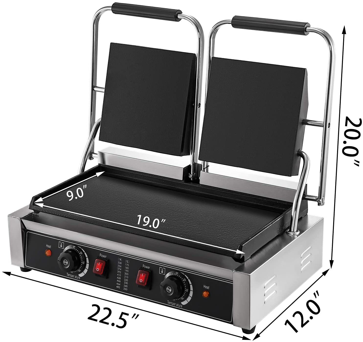 Bavnnro 110V Commercial Sandwich Machine,Commercial Sandwich Panini Press,Power 2x1800W,Temperature Control 122°F-572°F,Commercial Kitchen Equipment(Souble Grooved Plates)
