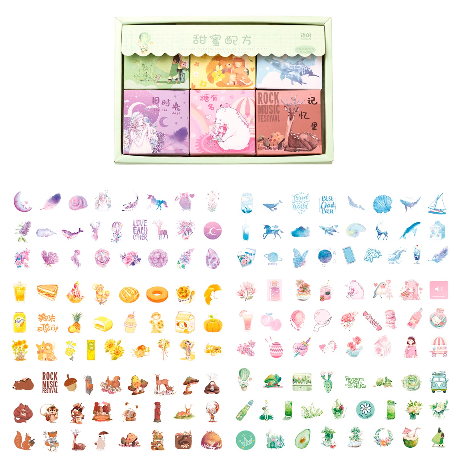 GOMTYEA Cute Stickers Set (6 Set, 300 Pieces) for Journaling, Scrapbooking Diary Planner Album Diary, Notebook, Card Making Laptop Journaling DIY Arts and Crafts