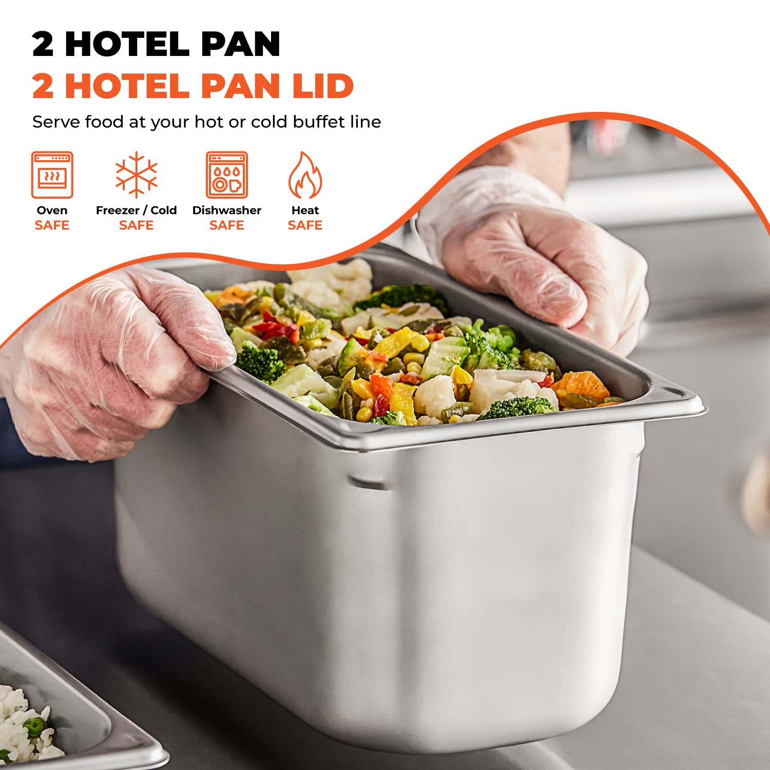 2 Stainless Steel Containers Third Size, Steam Table Pan with Lid, Restaurant and Commercial Pans, Hotel Pan 6β Deep, Stainless Steel Food Containers, Stainless Freezer Bin, Metal Ice Bin