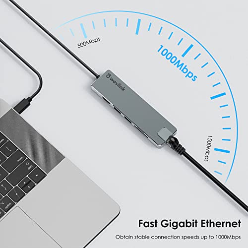 WAVLINK USB C Hub, 7-in-1 Type C Adapter with 4K HDMI, RJ45 Gigabit Ethernet, USB 3.0, USB 2.0, SD/TF Card Reader, 100W PD Mini Docking Station for MacBook Pro/Air and USB-C Windows Laptops