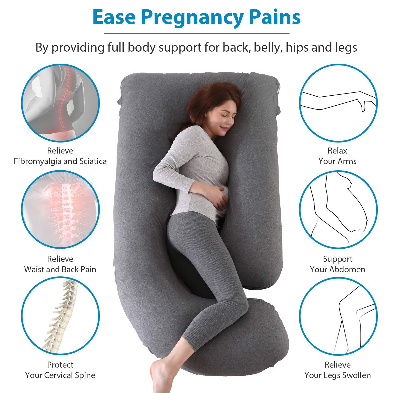 Victostar Pregnancy Pillow,57 inches U Shaped Maternity Pillow with Removable Cover Full Body Pillow Support for Back, HIPS, Legs, Belly (Black Gray)