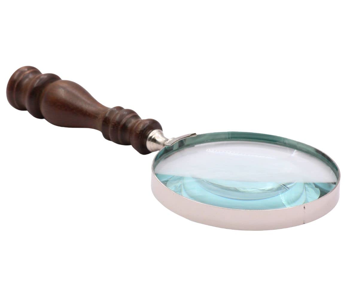 10x Handheld Magnifying Glass Lance with Hardwood Designer Handle Magnifier Loupe, Storage Heavy Cloth Pouch