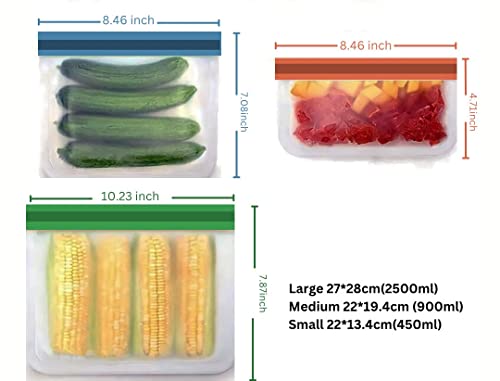 10 Pack Reusable Storage Bag, Dishwasher Safe,3 Galon Bags 4 sandwishs Bags and 3 Snack Bags, Leak-proof Reusable Quart bags for Marinate Meats, Cereal, Sandwich, Snack,